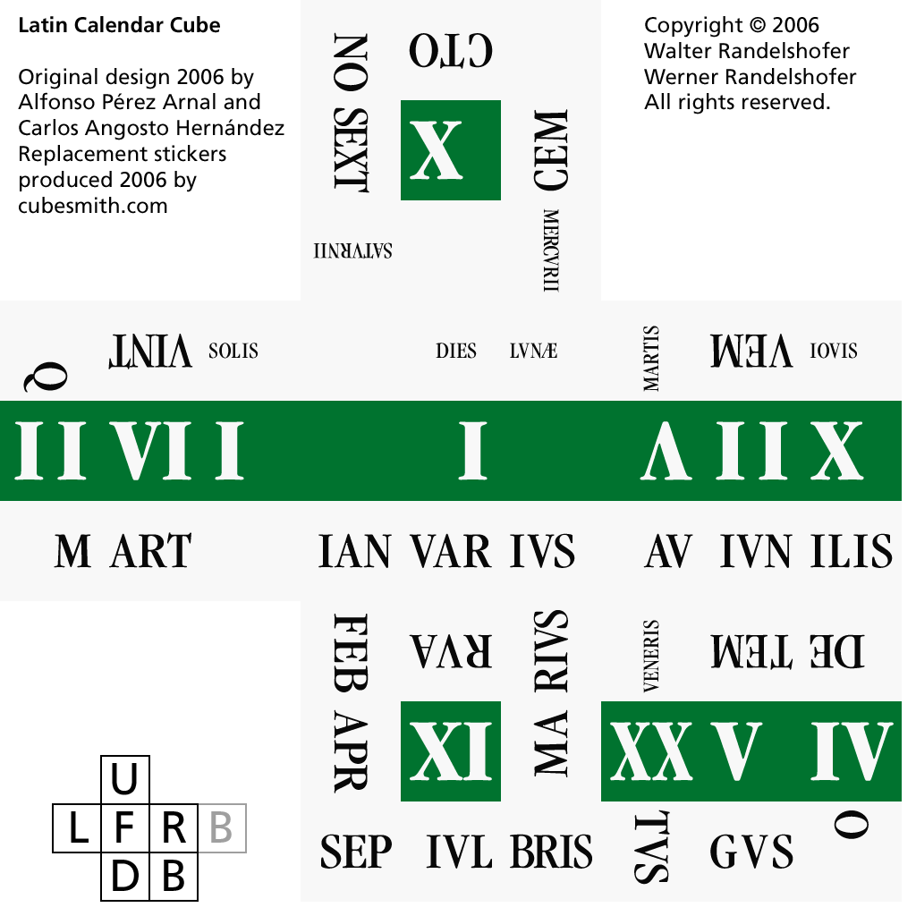 Virtual Cubes Rubik's Cube | Calendar Cubes | Latin Calendar Cube
