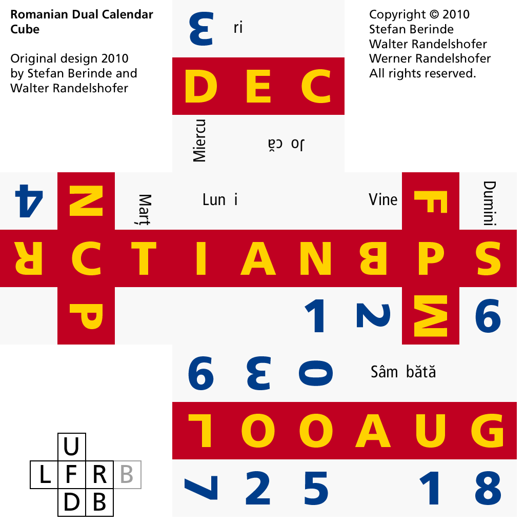 Virtual Cubes Rubik's Cube | Calendar Cubes | Romanian Dual Calendar Cube